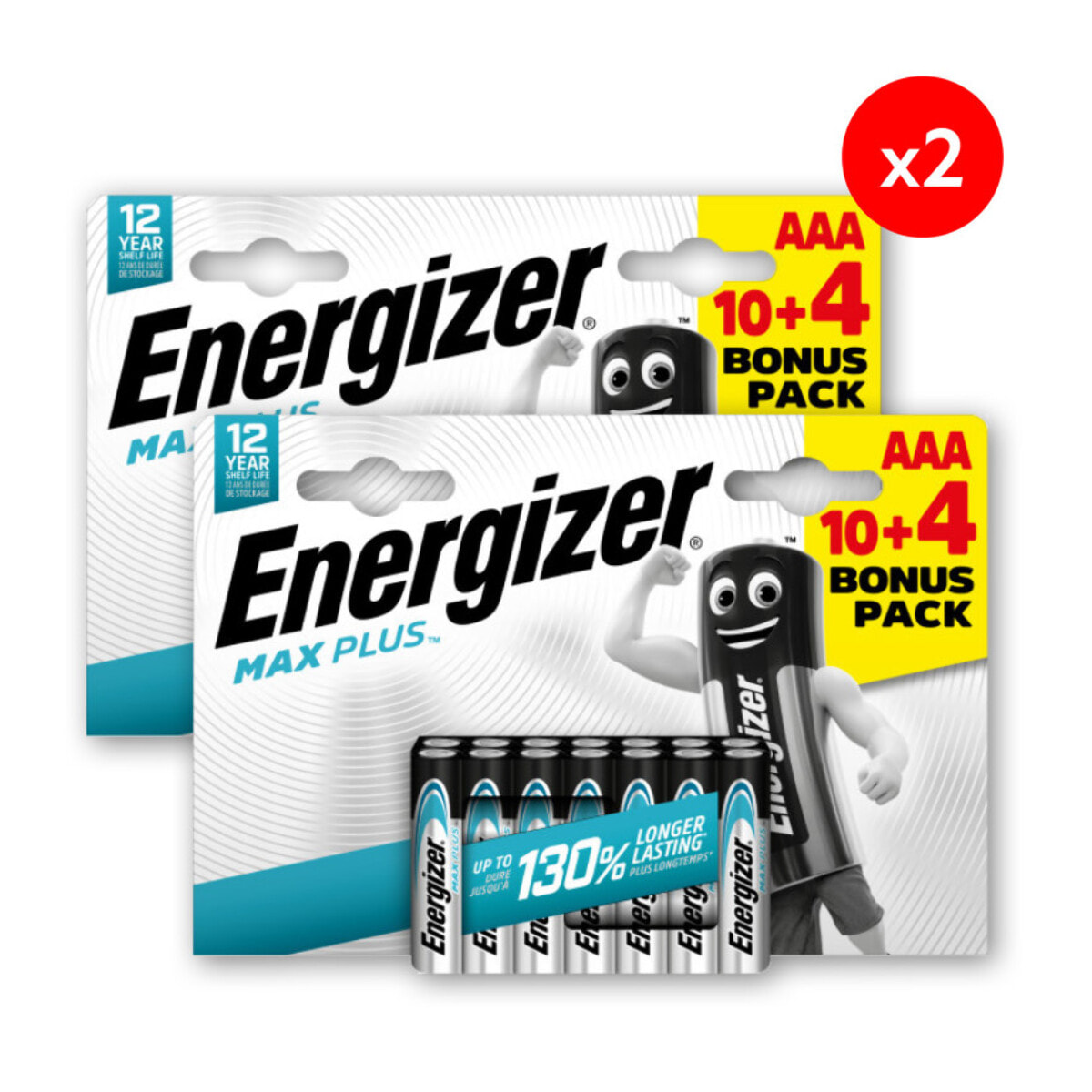 Energizer - Pack de 2 - Energizer Max Plus Alcaline AAA/LR03, pack de ...