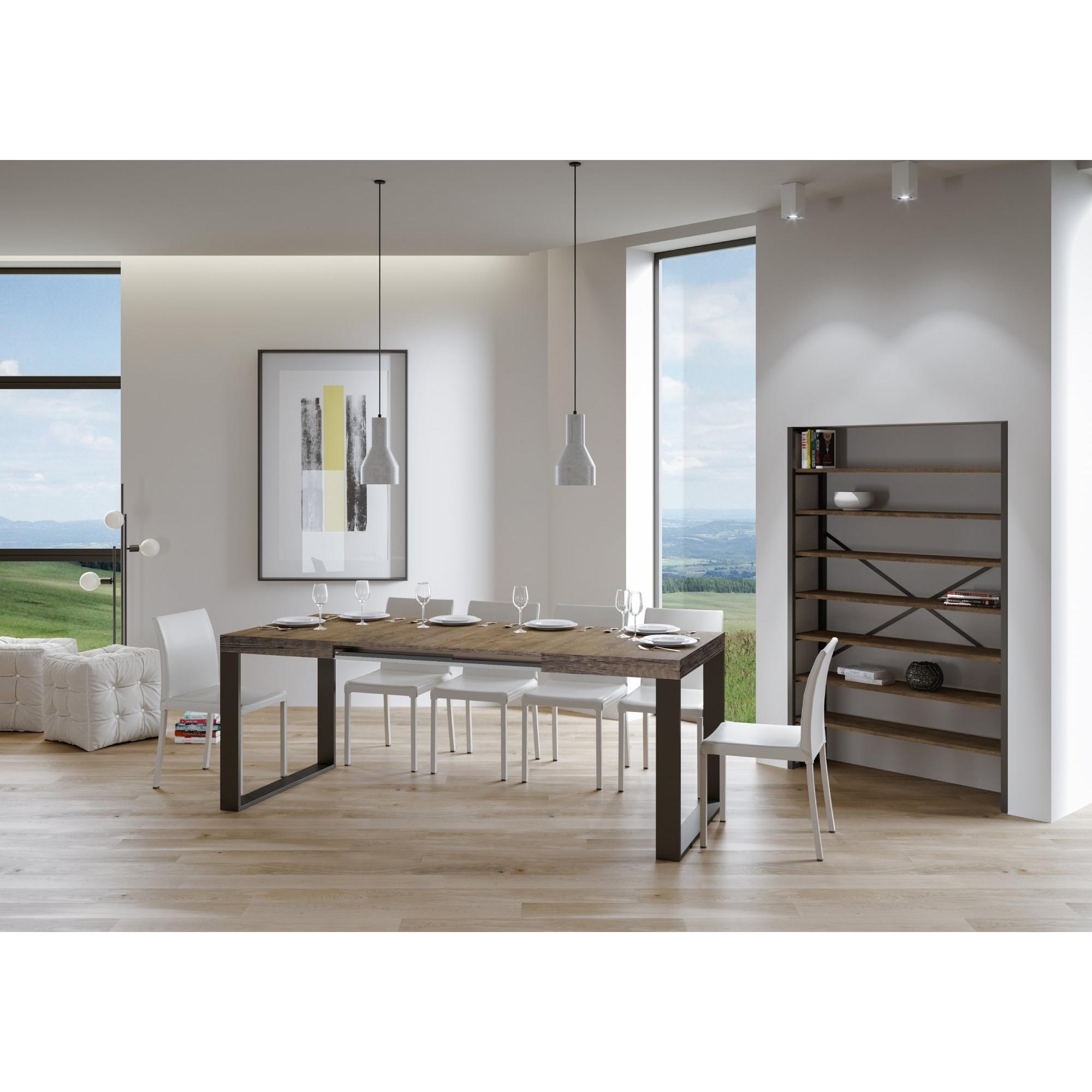 ITAMOBY - Table Tecno Extensible Dessus Noyer 90x130 Allongée 234 cadre Anthracite | Veepee