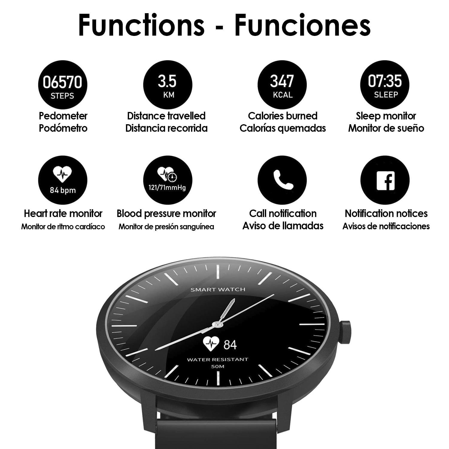 DAM - Smartwatch con movimiento de cuarzo y pantalla AK-H6 bluetooth ...