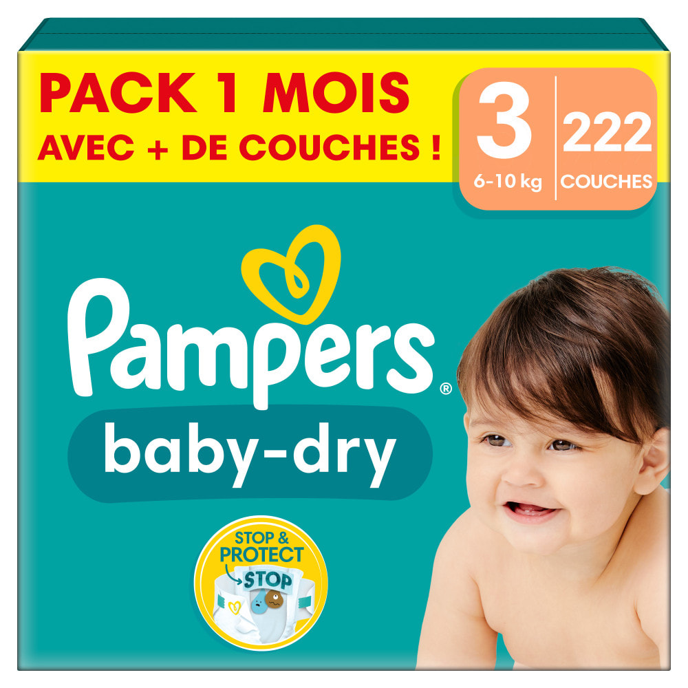 PAMPERS - 222 Couches Pampers Baby-Dry, Taille 3, 6-10 kg | Veepee