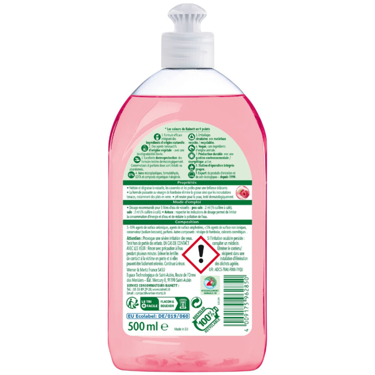 Rainett - Pack de 8 - Rainett - Liquide Vaisselle Concentré Vinaigre Framboise 500ml | Veepee