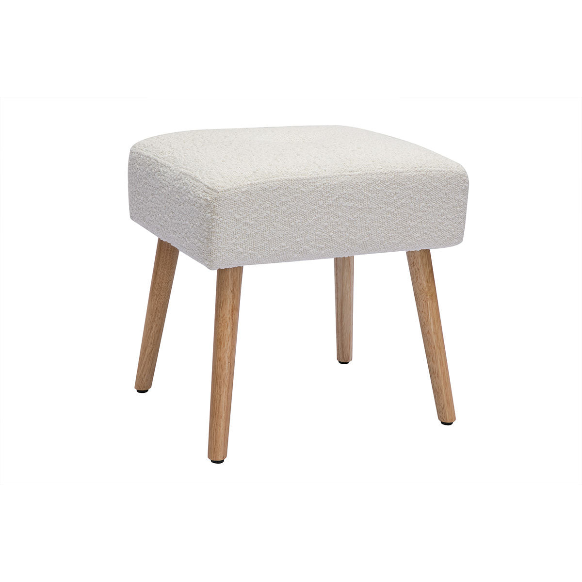 Miliboo - Tabouret bas en tissu effet laine bouclée blanc et bois clair ...