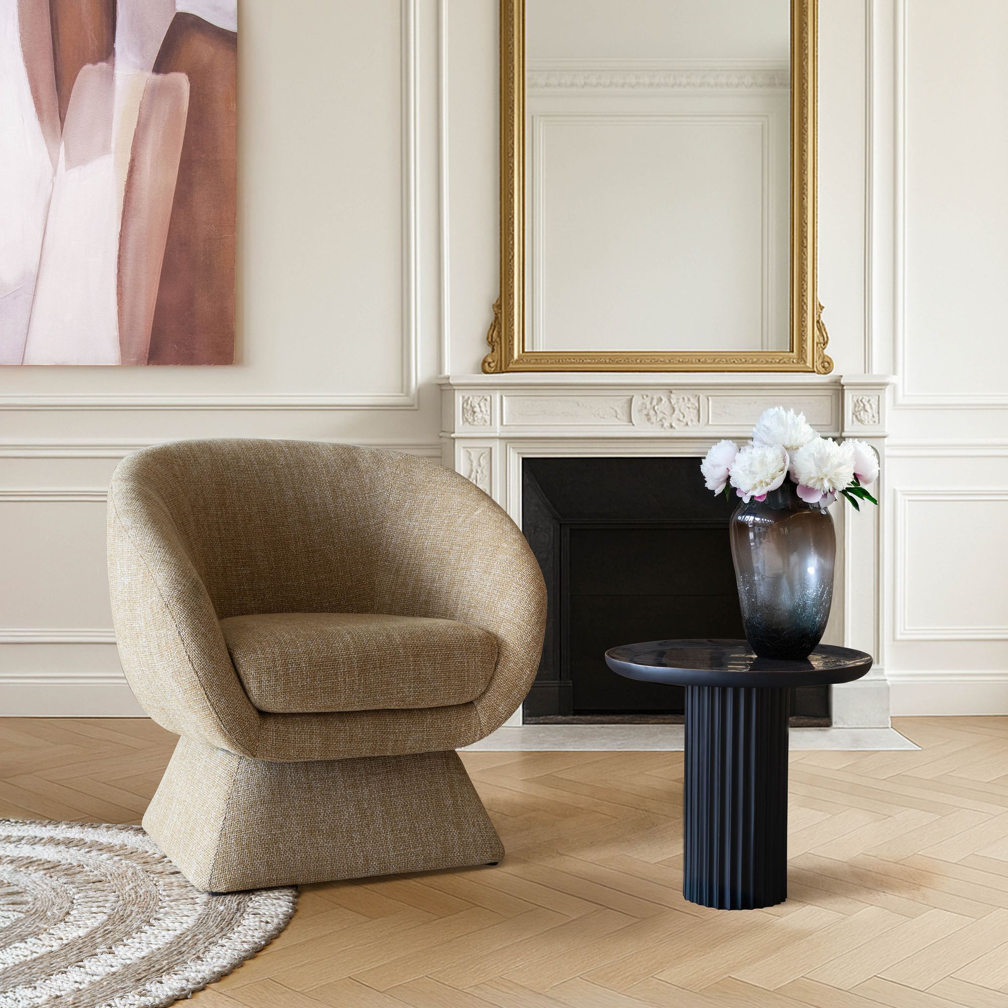 NOW'S HOME - Fauteuil pivotant en tissu tweed ocre chiné SIXTIES | Veepee