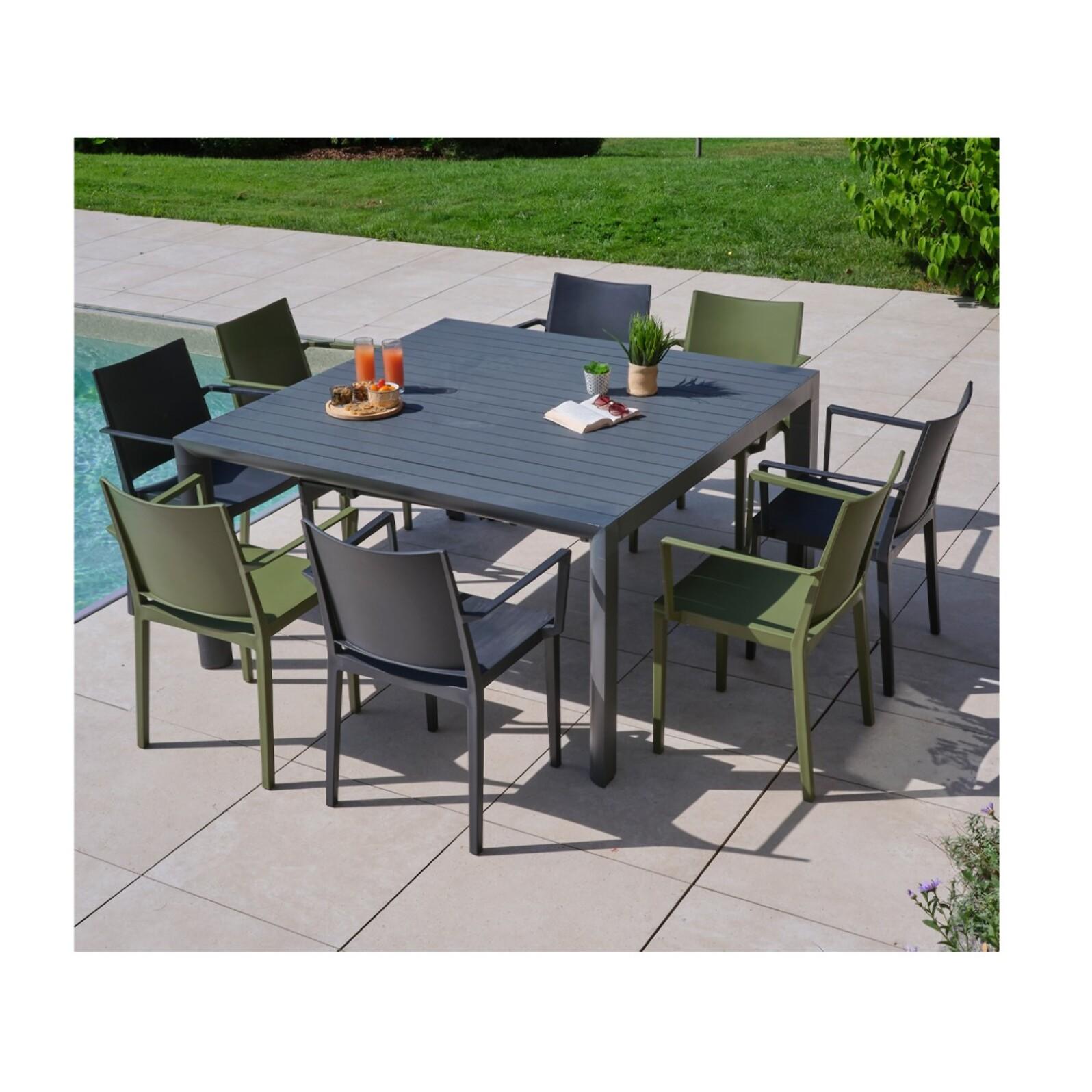 Ozalide - MIMAOS XL - Ensemble table et chaises de jardin - Gris ...