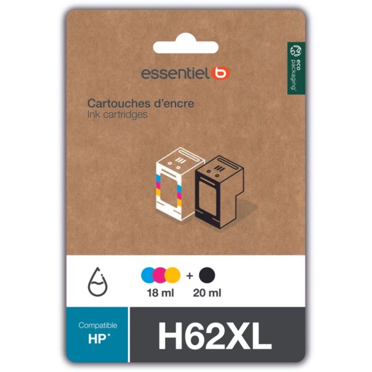 ESSENTIELB - Cartouche d'encre ESSENTIELB H62 XL Noir + 3 couleurs | Veepee