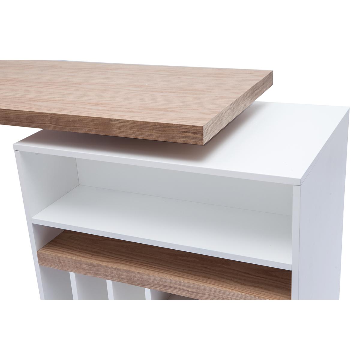 Miliboo - Îlot - table de bar modulable avec rangement blanc mat et bois clair chêne L140-165 cm ...